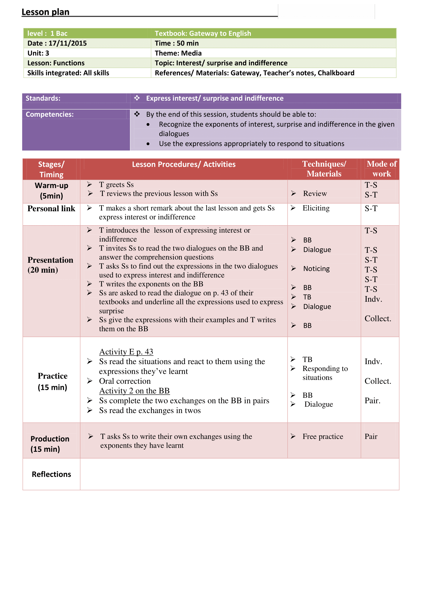 1st Bac - Lesson plan-Communication-Expressing interest and surprise ...
