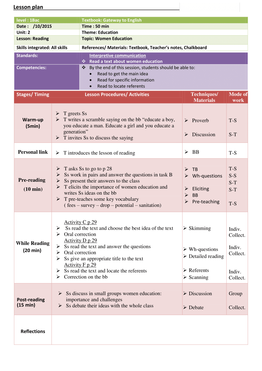 1st Bac - Lesson plan-Reading comprehension - Teachingutopians 1st Bac - Lesson plan-Reading comprehension - Teachingutopians
