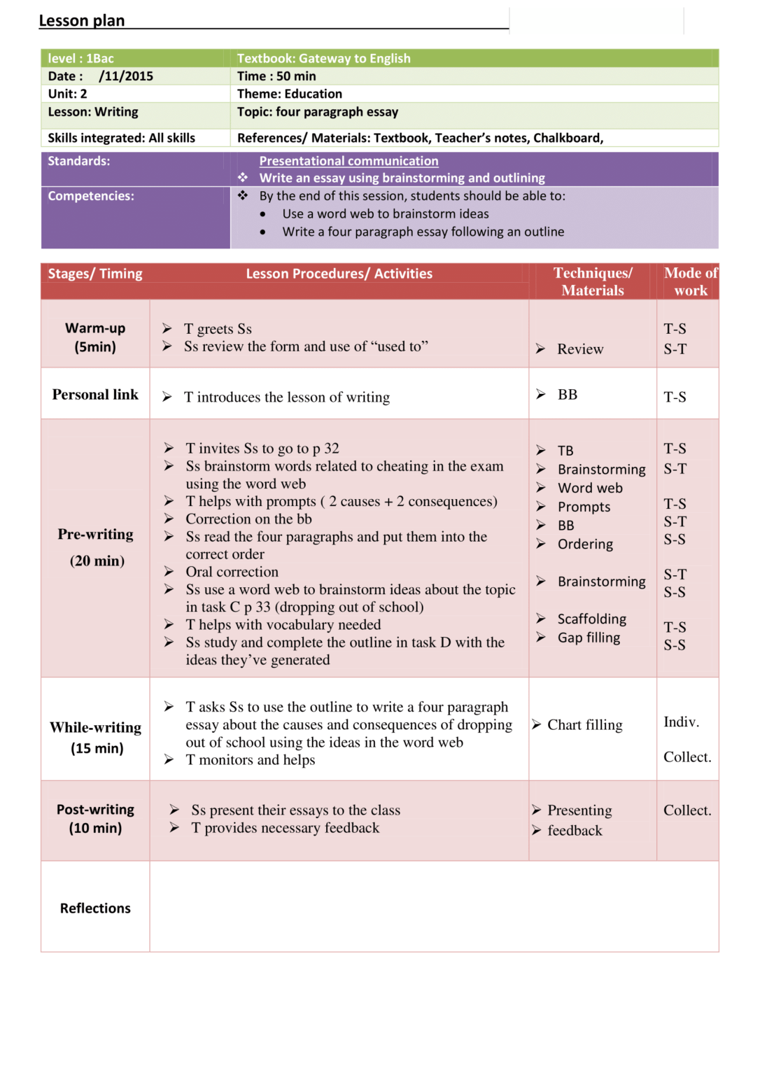 1st Bac - Lesson plan-Writing-Writing an essay - Teachingutopians