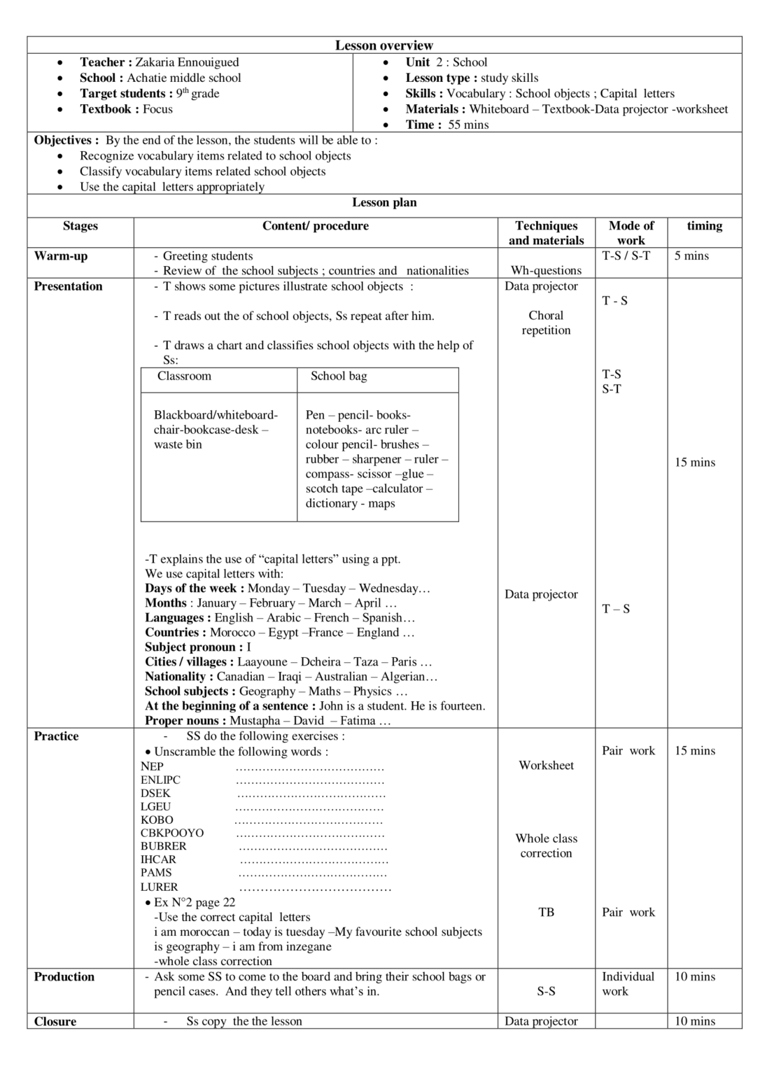 Lesson plan-Vocabulary Of School - Teachingutopians