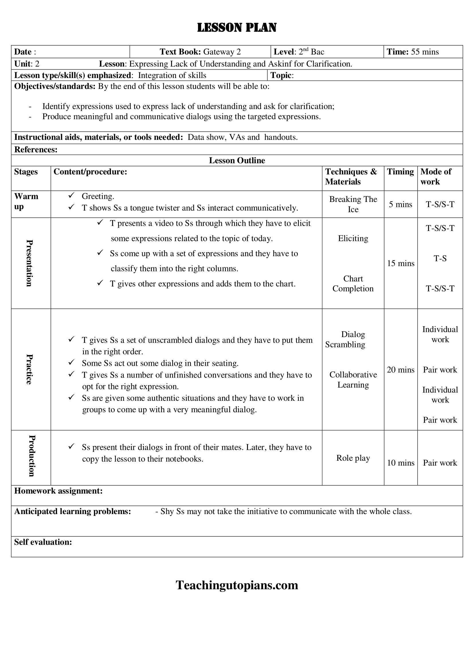 Lesson plan-Communication-Expressing Lack of Understanding and Asking ...