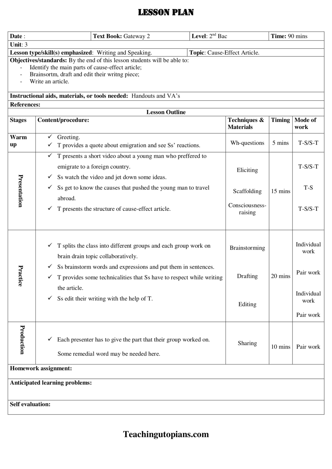 Lesson plan-Writing-Writing Cause-Effect Article - Teachingutopians
