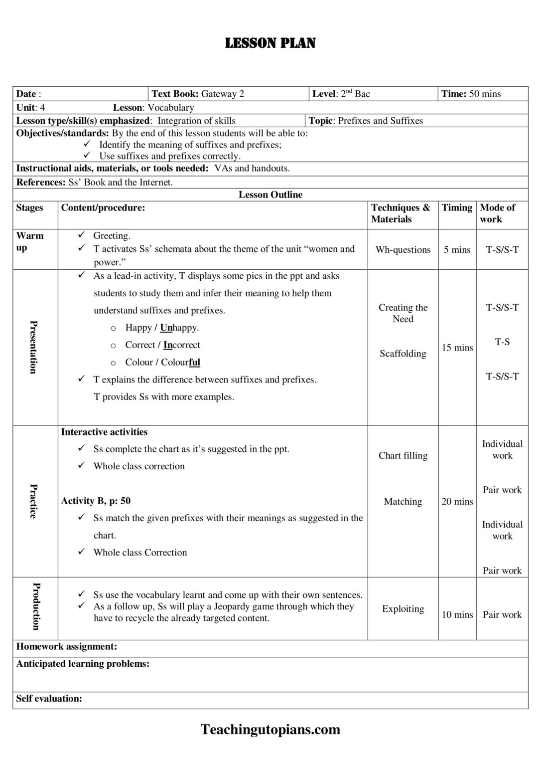 Lesson plan-Vocabulary-Prefixes and Suffixes - Teachingutopians