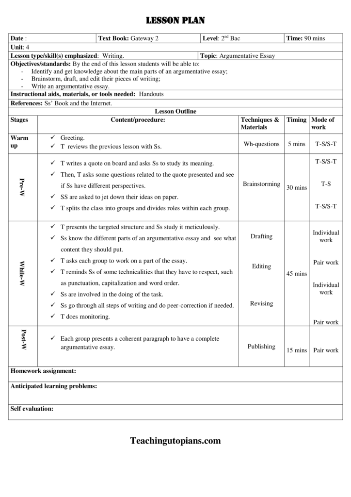 Lesson plan-Writing-Writing Argumentative Article - Teachingutopians