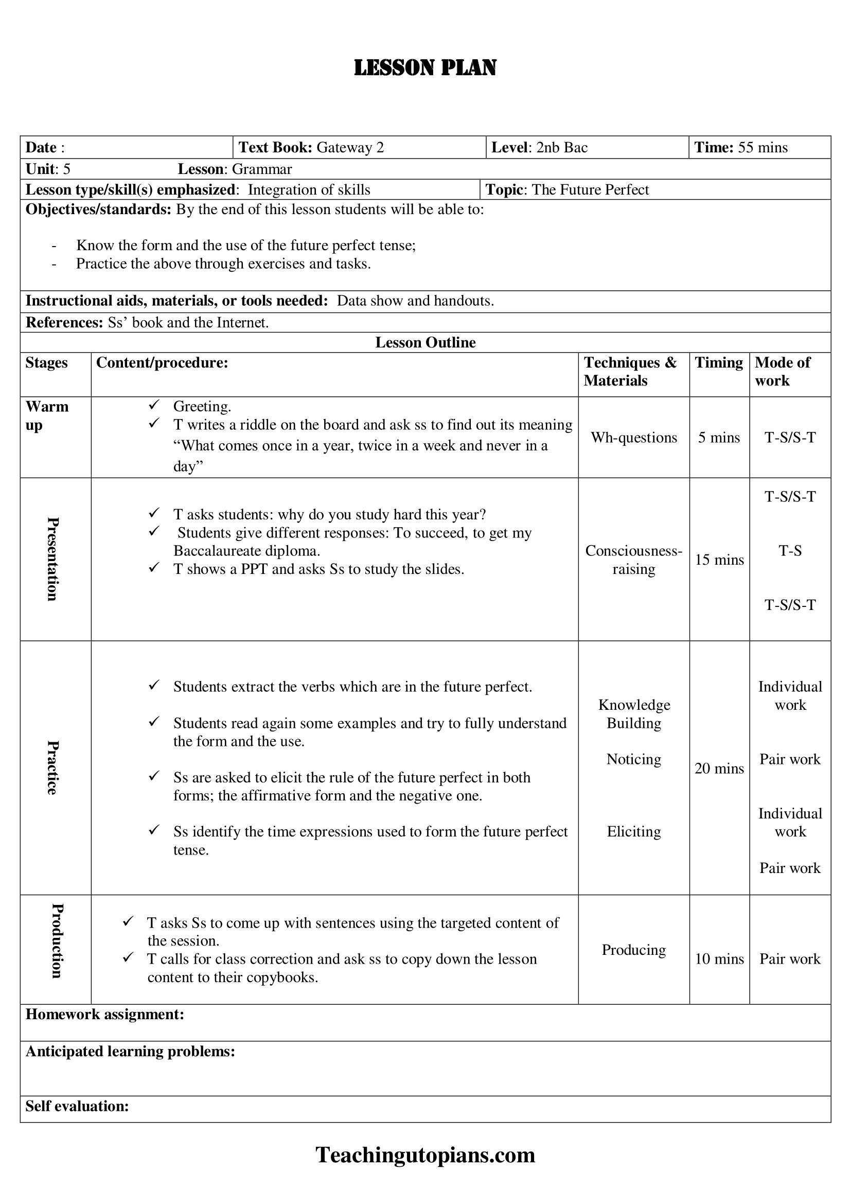 Lesson plan-Reading-Future Perfect - Teachingutopians Lesson plan-Reading-Future Perfect - Teachingutopians