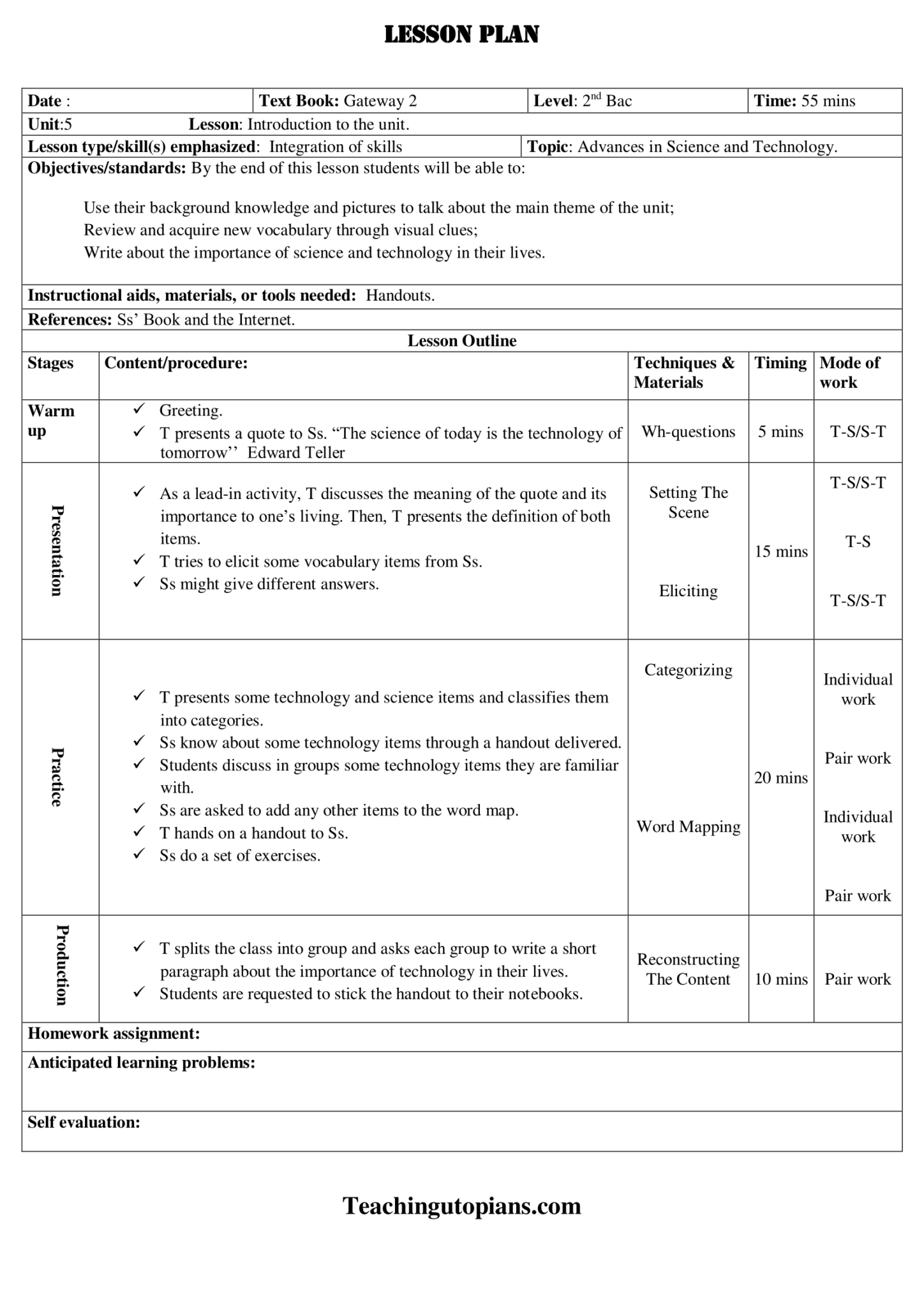 Lesson plan-Vocabulary-Science & Technology - Teachingutopians