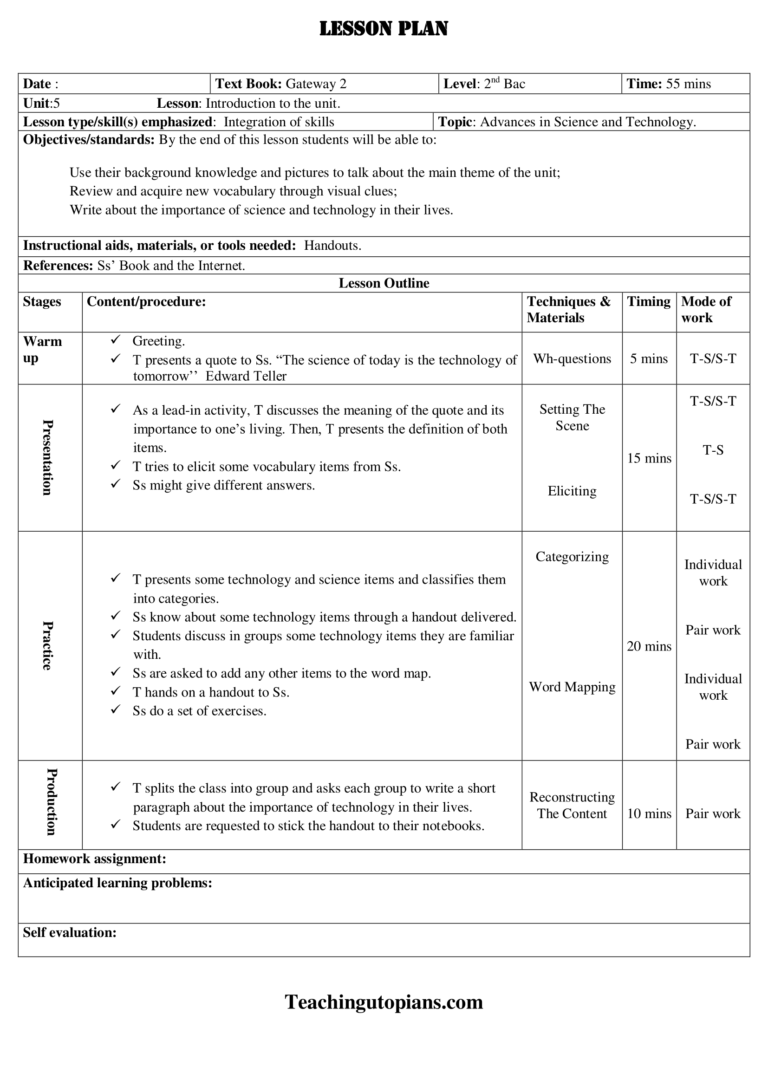 Lesson plan-Vocabulary-Science & Technology - Teachingutopians